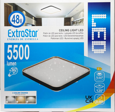 48W LED Square Ceiling Light CCT Color Changing 6500K 3000K 3 in 1,5500 Lumen | DIY at B&Q