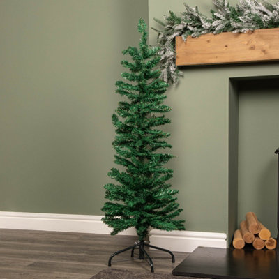 4ft (1.2m) Green Artificial Pencil Christmas Tree With Green Metal ...