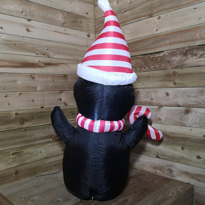 4ft (120cm) LED Christmas Inflatables Outdoor Penguin With Candy Cane ...