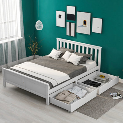 4ft Double Wooden Solid Grey Pine Storage Bed with Drawers Bed