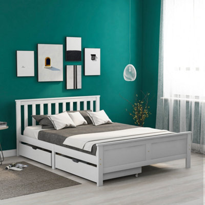 4ft Double Wooden Solid Grey Pine Storage Bed with Drawers Bed
