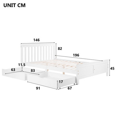 4ft Double Wooden Solid Grey Pine Storage Bed with Drawers Bed