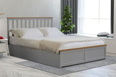 4ft Grey Wooden Gas Lift Ottoman Storage Bedframe