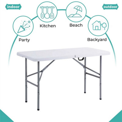 4ft Heavy Duty Plastic Folding Camping Table with Carry Handle