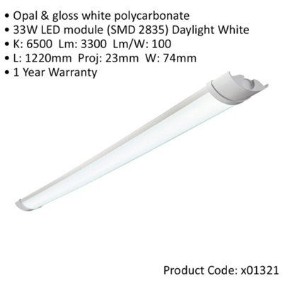 4ft IP65 Flush Batten Light - 18W Daylight White LED - Opal & Gloss ...