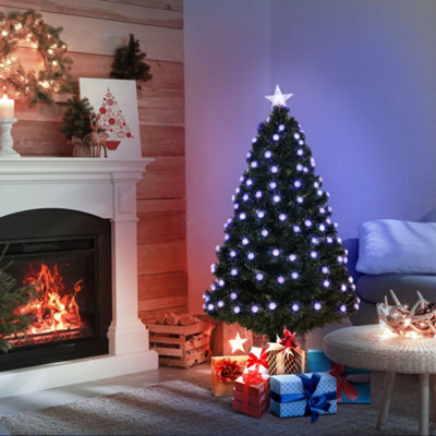 4FT Pre-Lit Artificial Christmas Tree w/ Fibre Optic Led Light Xmas ...