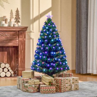 4FT Pre-Lit Artificial Christmas Tree w/ Fibre Optic Led Light Xmas ...