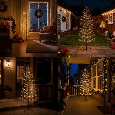 4FT Prelit Brown LED Snow Twig Christmas Tree Warm White LEDs