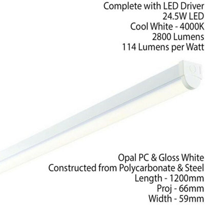 4FT SINGLE 24W COOL WHITE LED LINEAR CEILING STRIP LIGHT SLIM BATTEN ...