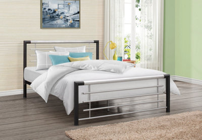 4ft Small Double Black & Silver Modern Metal Bed Frame Bedstead, Strong ...