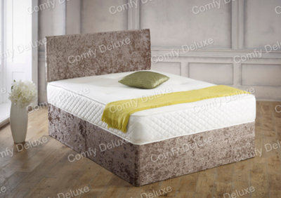 4FT Small Double Brown Crushed Velvet Divan Bed Set With Memory ...