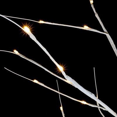 4FT White Pre-lit Twig Tree - Tabletop Birch Tree - 52 Warm White LED's ...