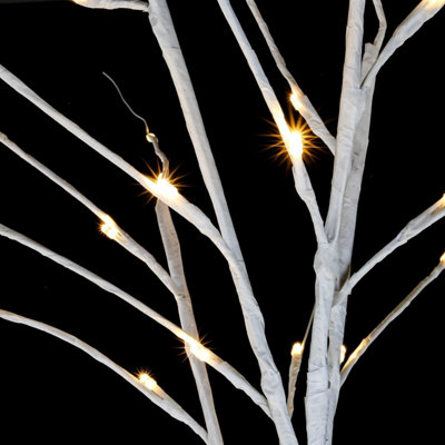 4FT White Pre-lit Twig Tree - Tabletop Birch Tree - 52 Warm White LED's ...