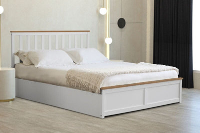 4ft White Wooden Gas Lift Ottoman Storage Bedframe