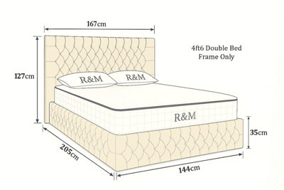 4ft6 Double Bed Frame - Chesterfield Upholstered Winged Bed Frame ...