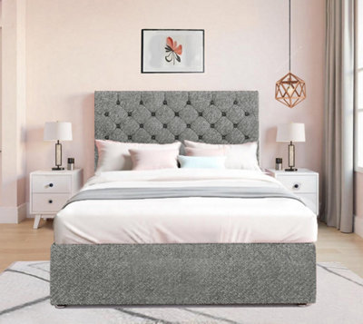 4FT6 Double Dumfries Pewter Divan Bed Set with 26'' Chesterfield ...