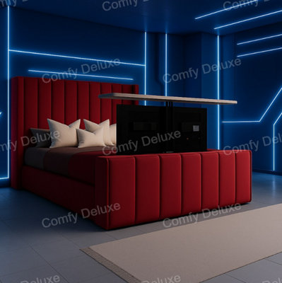 4FT6 Double Maroon Plush Tv Bed Frame Only