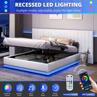 4ft6 Double Ottoman Bed with LED Lighting, Velvet Upholstered ...