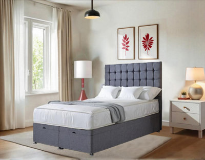 4FT6 DOUBLE OTTOMAN DIVAN BED WITH DARK GREY LINEN AND 54'' CUBE ...