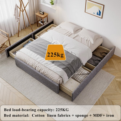 4FT6 Linen Double Bed Frame with 4 Drawer,Grey