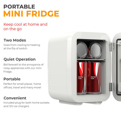 4L Mini Fridge Portable Cooler and Warmer Ice Box Table Top Bedroom ...