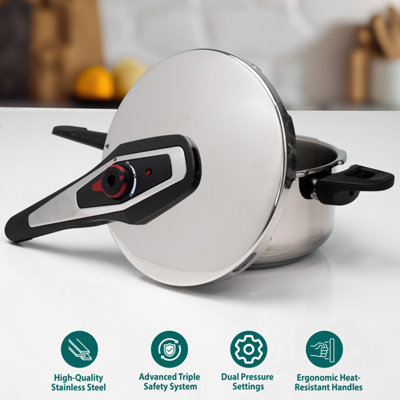4L Stainless Steel Pressure Cooker Durable Dual Handle Kitchen Catering Pot