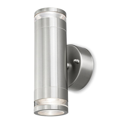 4lite Marinus GU10 Bi-Directional Outdoor Wall Light without PIR - Stainless Steel, Pack of 2 at B&Q