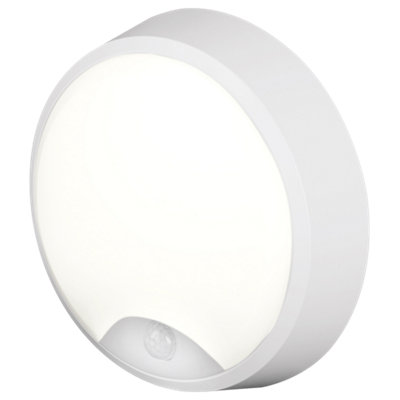 4lite Pylus Outdoor Round Wall Light (White) 1100lm Motion Sensor ...