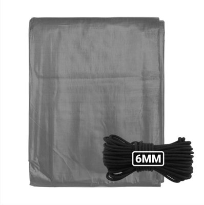 4m x 6m Grey L-Grade Tarpaulin with 10 Meters x 6mm Bungee Rope