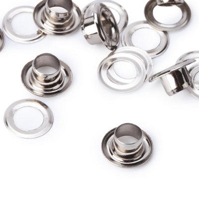 4mm Chrome Coated Brass Eyelets with Washers, Silver, 100pcs