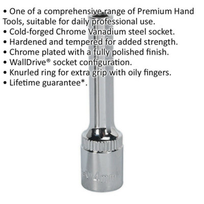 4mm Deep Drive Socket - 1/4" Chrome Vanadium Steel Tool for ...
