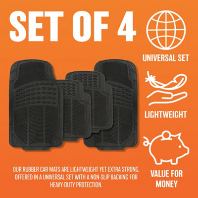 4Pc Black Heavy Duty Premium Universal Rubber Mat Set Van Car Strong ...