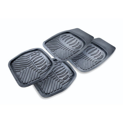 4pc Deep Dish Car Mat Set - 2 Large & 2 Small Universal Anti-Slip Grey ...