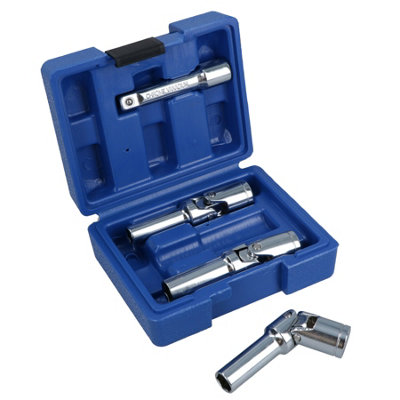 4pc Glow Plug Socket Set on Universal Joints 8mm 10mm and 12mm 3/8" Drive