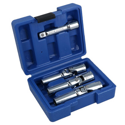 4pc Glow Plug Socket Set on Universal Joints 8mm 10mm and 12mm 3/8" Drive