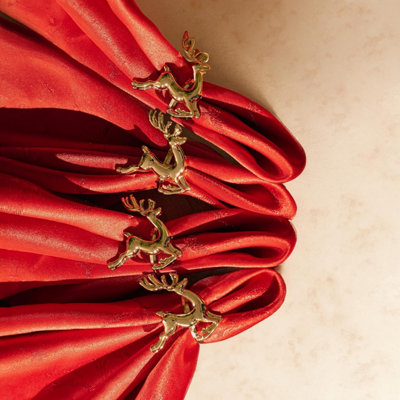 4pc Gold Reindeer Napkin Ring Set