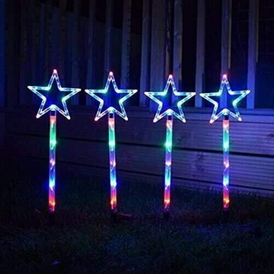 4pc Multicoloured LED Star Stake Lights