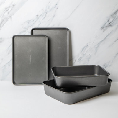 4pc Non-Stick Bakeware Set with 2x Roasting Pans and 2x Baking Trays