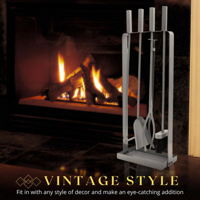 4pc Silver Fireside Companion Set