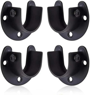 4pcs Black 25mm Stainless Steel Rod Socket Flange U-Shape Brackets for ...