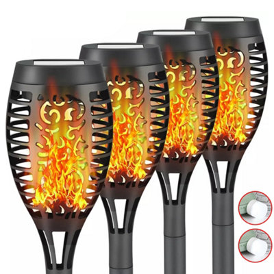 4PCS Flame Effect Solar Outdoor Lights Stake Garden Path Flickering LED ...