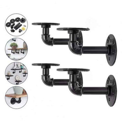 4pcs Industrial Pipe Shelf Brackets Iron Rustic Wall Supports