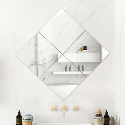 4PCS Mirror Tile Wall Sticker Large Square Self Adhesive Room Decor ...