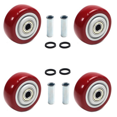 4Pcs Push Cart Wheels 3 Inch PU Caster Wheels Bearings Repair Kits ...