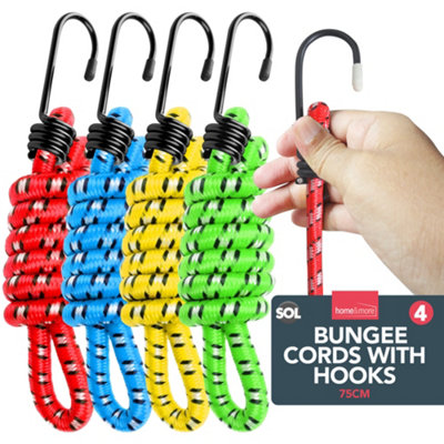 4pk Bungee Cords with Hooks 75cm, Long Bungee Cord with Hooks, Bungee ...