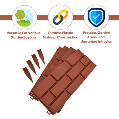 4PK Hammer in Lawn Edging Edge Garden Fence Brick Effect