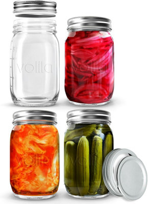 4pk Mason Jars, Ferment Glass Storage with 2-Part Lids for Canning ...