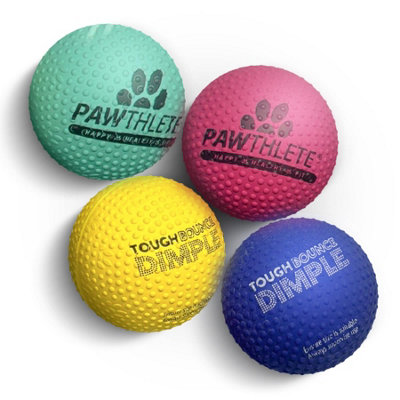 4PK Pawthlete Dimple Tough Bounce Non Toxic Rubber Balls For Dog Pet Play
