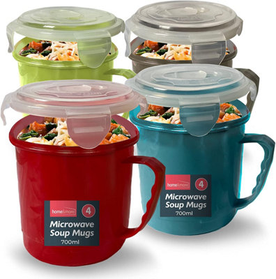 4pk Soup Containers with Lids - Microwavable Soup Mug with Lid - 700ml ...