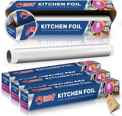 4pk Tin Foil Roll 32M Aluminium Kitchen Foil Roll 8M x 29cm, Non-Stick ...